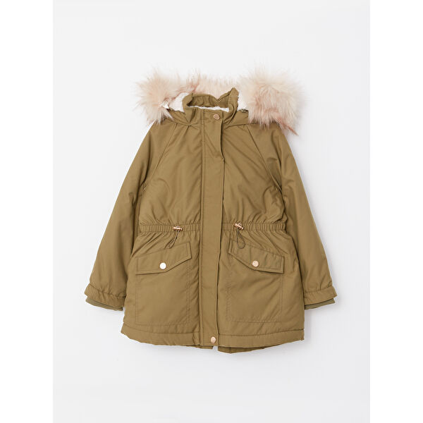 Kapüşonlu Nakışlı Pul İşlemeli Kız Çocuk Parka Kapüşonlu Nakışlı Pul İşlemeli Kız Çocuk Parka