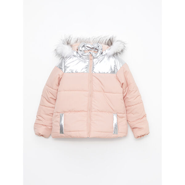 Kapüşonlu Baskılı Kız Çocuk Şişme Mont