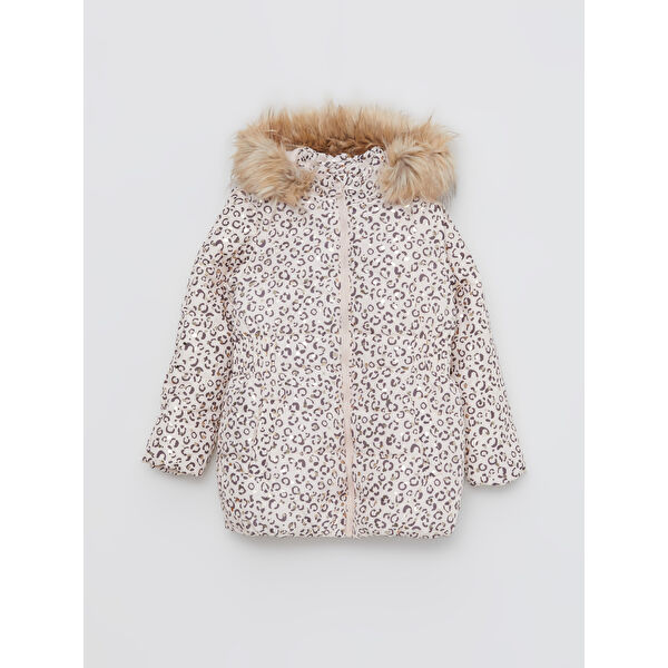 Kapüşonlu Baskılı Kız Çocuk Mont