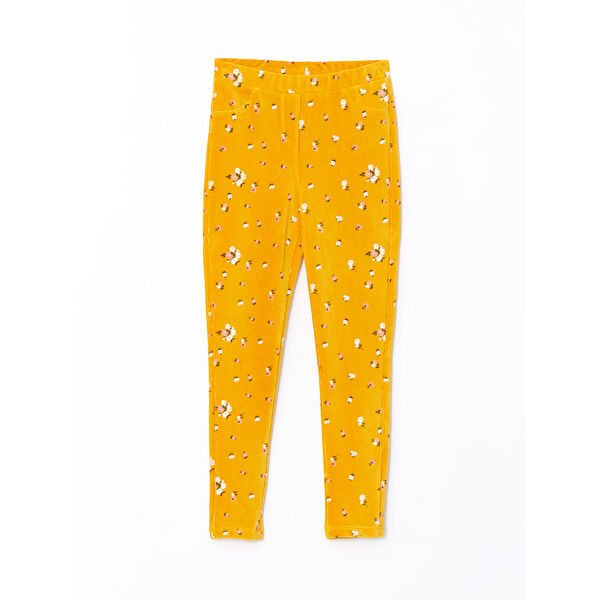 Beli Lastikli Desenli Kız Çocuk Kadife Uzun Tayt