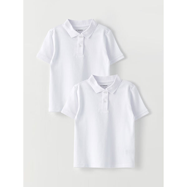 Polo Yaka Basic Kısa Kollu Pamuklu Kız Çocuk Tişört 2'li