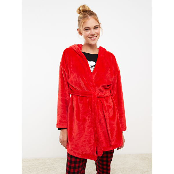 Kapüşonlu Düz Uzun Kollu Pelüş Kadın Sabahlık Kapüşonlu Düz Uzun Kollu Pelüş Kadın Sabahlık