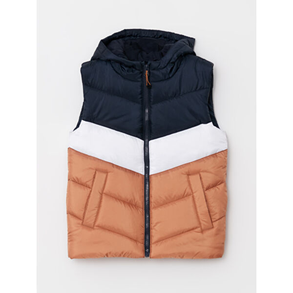 Kapüşonlu Renk Bloklu Erkek Çocuk Şişme Yelek