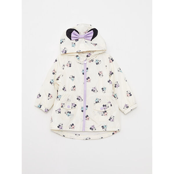 Kapüşonlu Uzun Kollu Minnie Mouse Baskılı Kız Bebek Mont