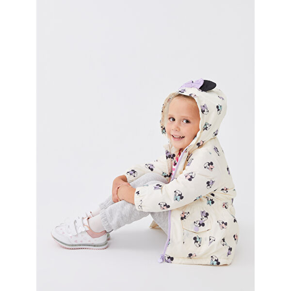 Kapüşonlu Uzun Kollu Minnie Mouse Baskılı Kız Bebek Mont Kapüşonlu Uzun Kollu Minnie Mouse Baskılı Kız Bebek Mont