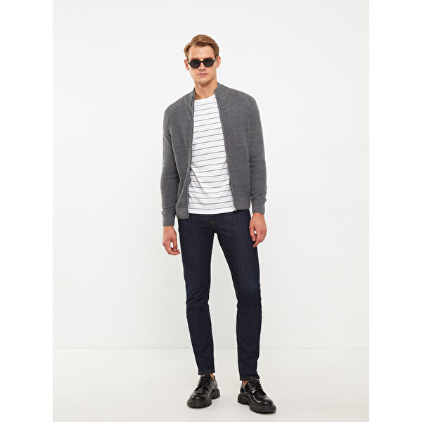 Standart Kalıp Dik Yaka Erkek Triko Hırka