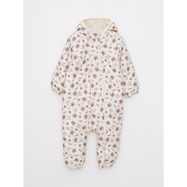 Kapüşonlu Uzun Kollu Baskılı Kız Bebek Astronot Mont