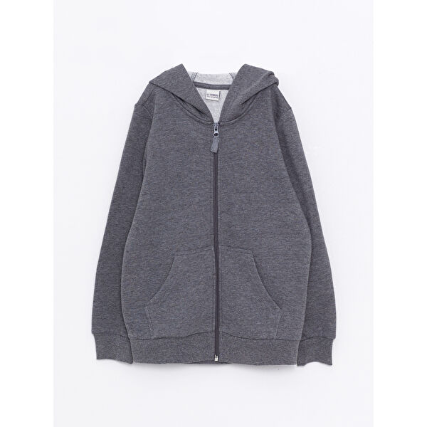 Kapüşonlu Basic Uzun Kollu Kız Çocuk Fermuarlı Sweatshirt Kapüşonlu Basic Uzun Kollu Kız Çocuk Fermuarlı Sweatshirt