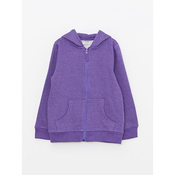 Kapüşonlu Basic Uzun Kollu Kız Çocuk Fermuarlı Sweatshirt