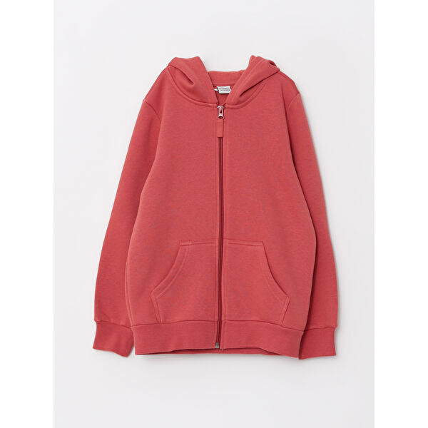 Kapüşonlu Basic Uzun Kollu Kız Çocuk Fermuarlı Sweatshirt Kapüşonlu Basic Uzun Kollu Kız Çocuk Fermuarlı Sweatshirt