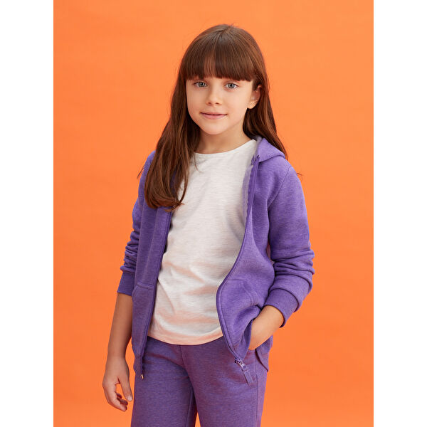Kapüşonlu Basic Uzun Kollu Kız Çocuk Fermuarlı Sweatshirt Kapüşonlu Basic Uzun Kollu Kız Çocuk Fermuarlı Sweatshirt
