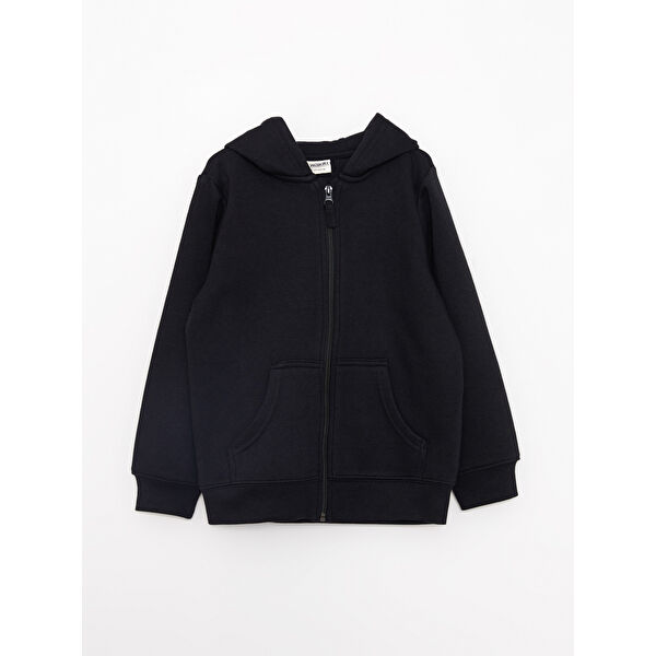Kapüşonlu Basic Uzun Kollu Kız Çocuk Fermuarlı Sweatshirt