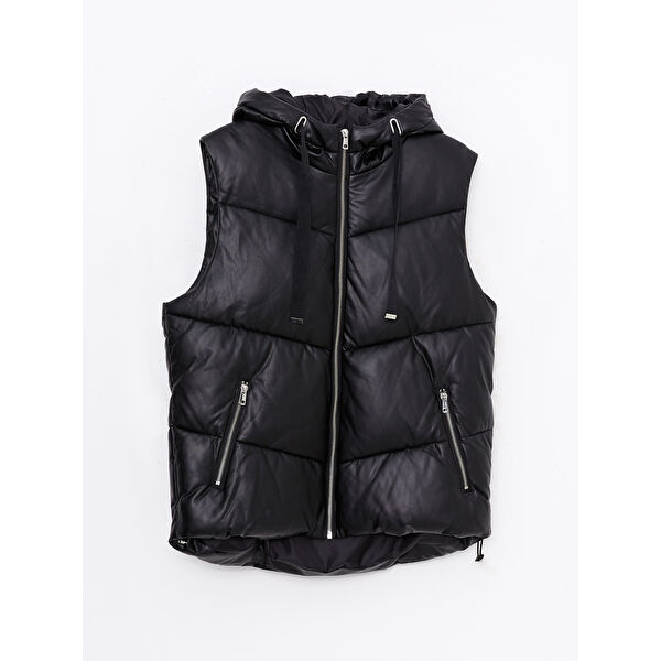 Kapüşonlu Düz Kadın Şişme Yelek