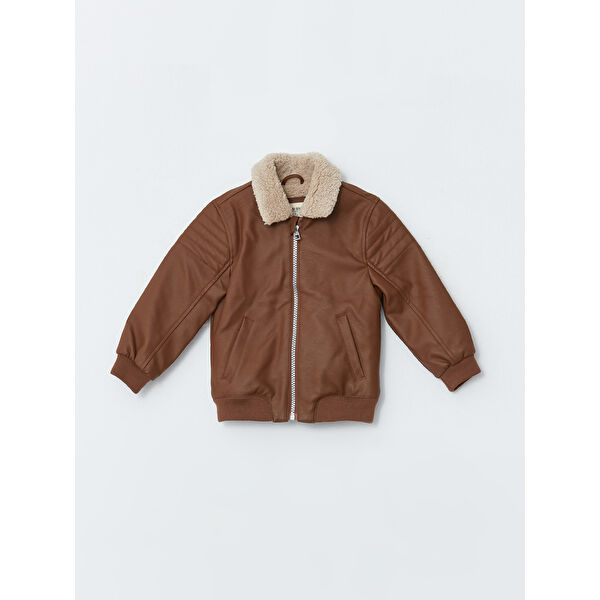 Polo Yaka Uzun Kollu Deri Görünümlü Ceket Polo Yaka Uzun Kollu Deri Görünümlü Ceket