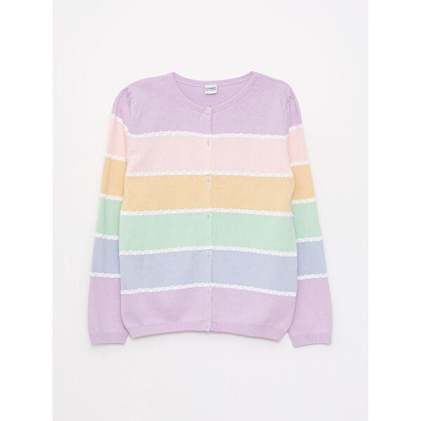 Bisiklet Yaka Renk Bloklu Uzun Kollu Kız Çocuk Triko Hırka