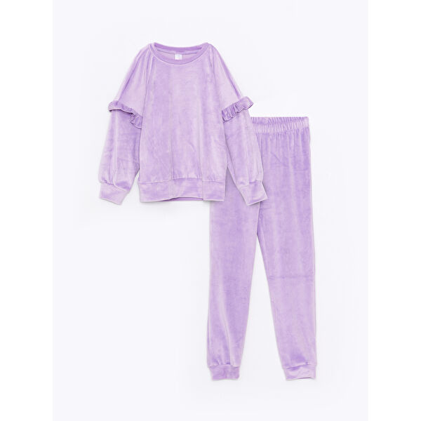 Bisiklet Yaka Basic Uzun Kollu Kadife Kız Çocuk Pijama Takımı Bisiklet Yaka Basic Uzun Kollu Kadife Kız Çocuk Pijama Takımı