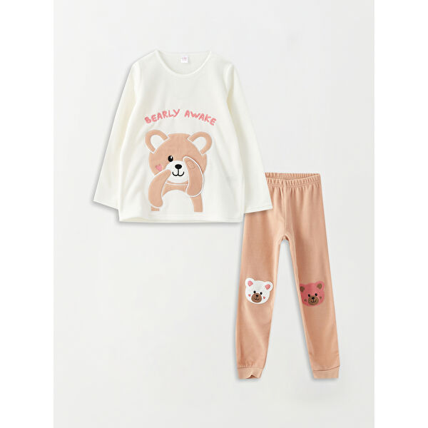 Bisiklet Yaka Nakışlı Uzun Kollu Polar Kız Çocuk Pijama Takımı Bisiklet Yaka Nakışlı Uzun Kollu Polar Kız Çocuk Pijama Takımı