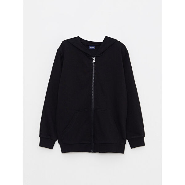 Kapüşonlu Basic Uzun Kollu Erkek Çocuk Fermuarlı Sweatshirt Kapüşonlu Basic Uzun Kollu Erkek Çocuk Fermuarlı Sweatshirt