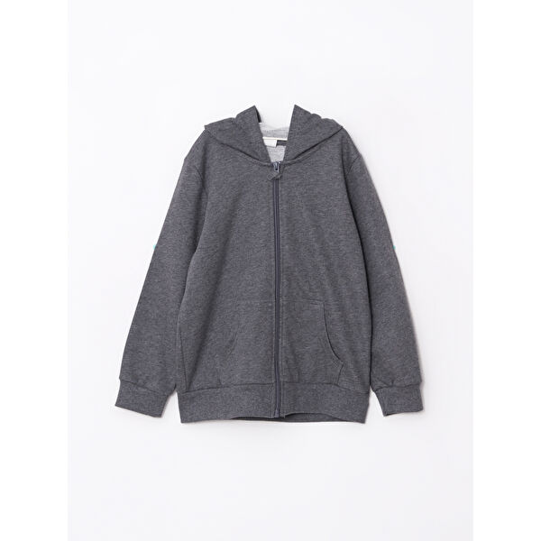 Kapüşonlu Basic Uzun Kollu Kız Çocuk Fermuarlı Sweatshirt Kapüşonlu Basic Uzun Kollu Kız Çocuk Fermuarlı Sweatshirt