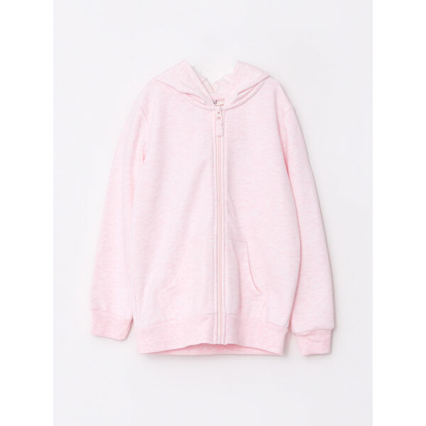 Kapüşonlu Basic Uzun Kollu Kız Çocuk Fermuarlı Sweatshirt