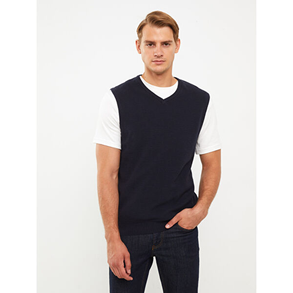 Standart Kalıp V Yaka Erkek Triko Süveter