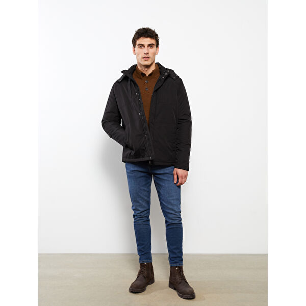 Standart Kalıp Kapüşonlu Erkek Mont