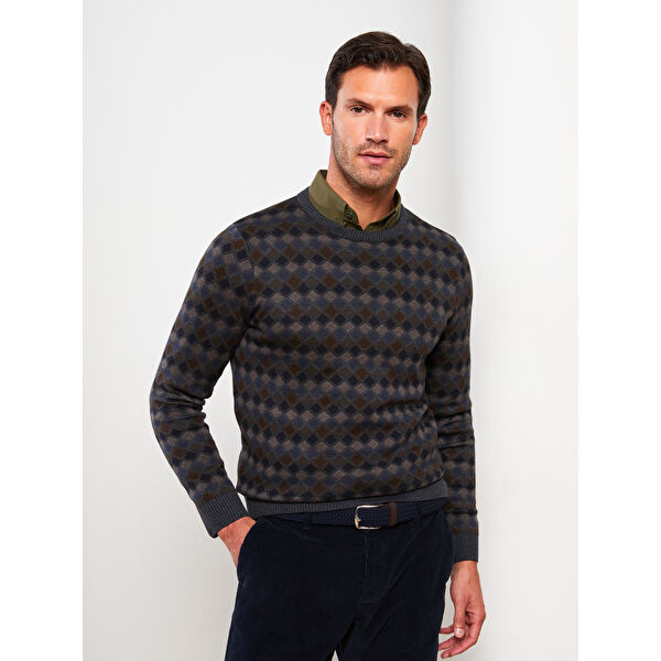 Bisiklet Yaka Uzun Kollu Ekose Erkek Triko Kazak