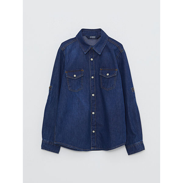 Basic Uzun Kollu Erkek Çocuk Jean Gömlek