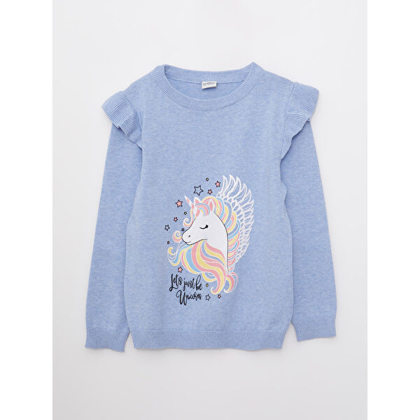 Bisiklet Yaka Desenli Uzun Kollu Kız Çocuk Triko Kazak