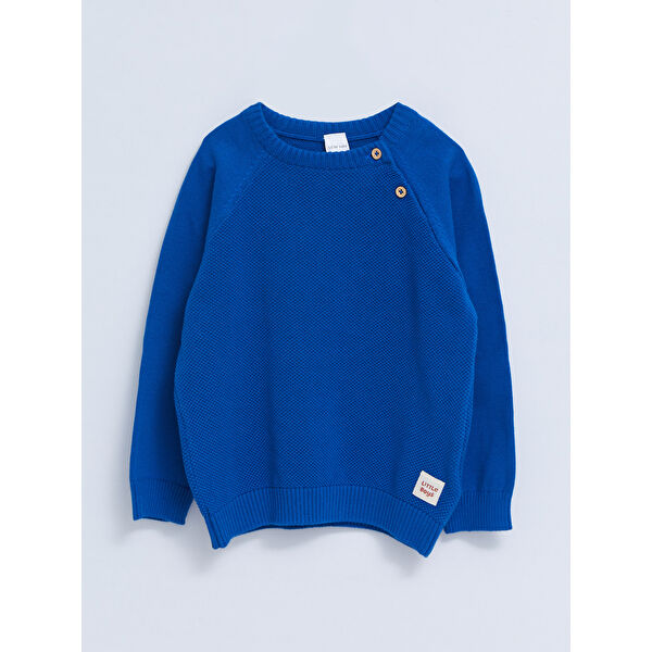 Bisiklet Yaka Uzun Kollu Kendinden Desenli Erkek Bebek Triko Kazak