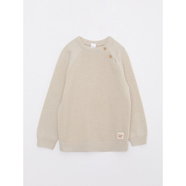 Bisiklet Yaka Uzun Kollu Kendinden Desenli Erkek Bebek Triko Kazak