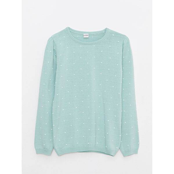 Bisiklet Yaka Puantiyeli Uzun Kollu Kız Çocuk Triko Kazak