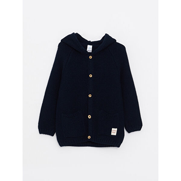 Kapüşonlu Uzun Kollu Erkek Bebek Triko Hırka Kapüşonlu Uzun Kollu Erkek Bebek Triko Hırka