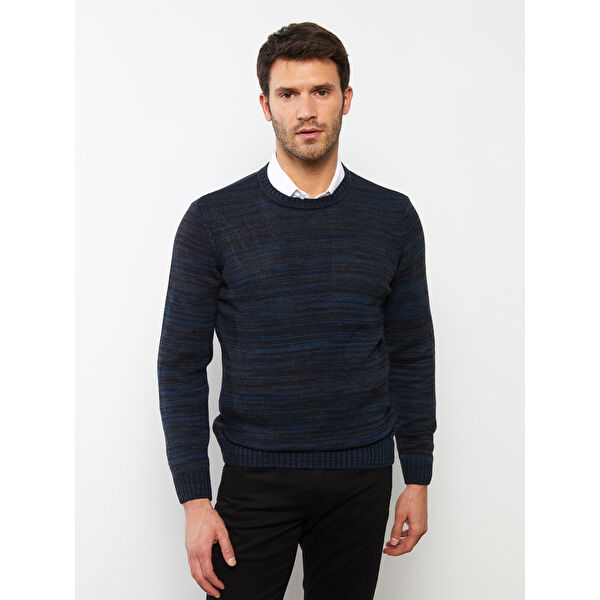 Bisiklet Yaka Uzun Kollu Desenli Erkek Triko Kazak