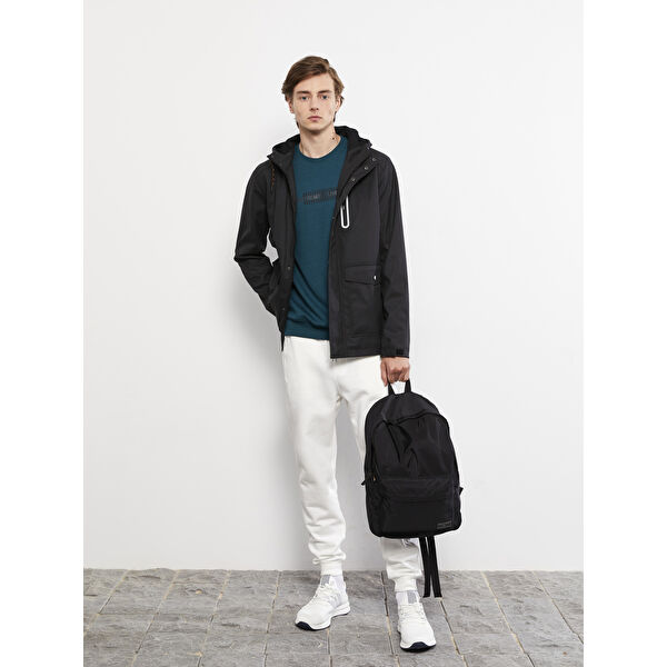 Standart Kalıp Kapüşonlu Erkek Deri Görünümlü Mont