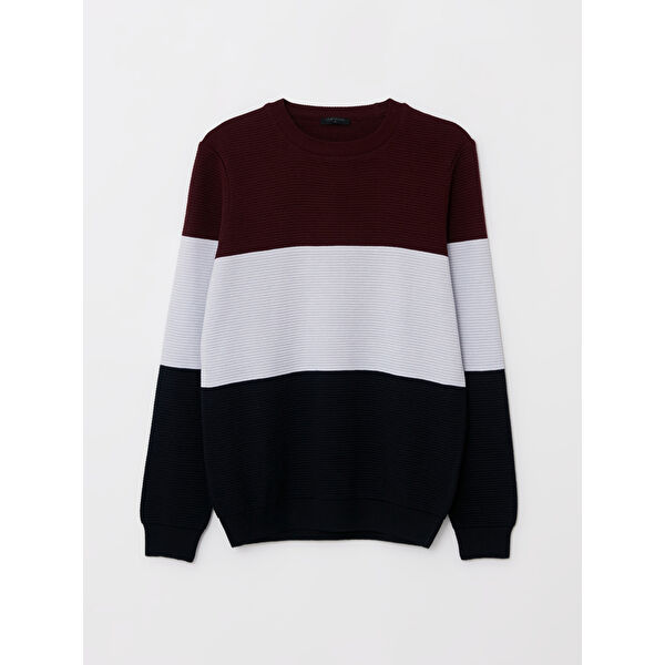 Bisiklet Yaka Uzun Kollu Renk Bloklu Erkek Triko Kazak