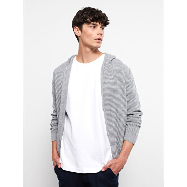 Kapüşonlu Uzun Kollu Erkek Triko Hırka