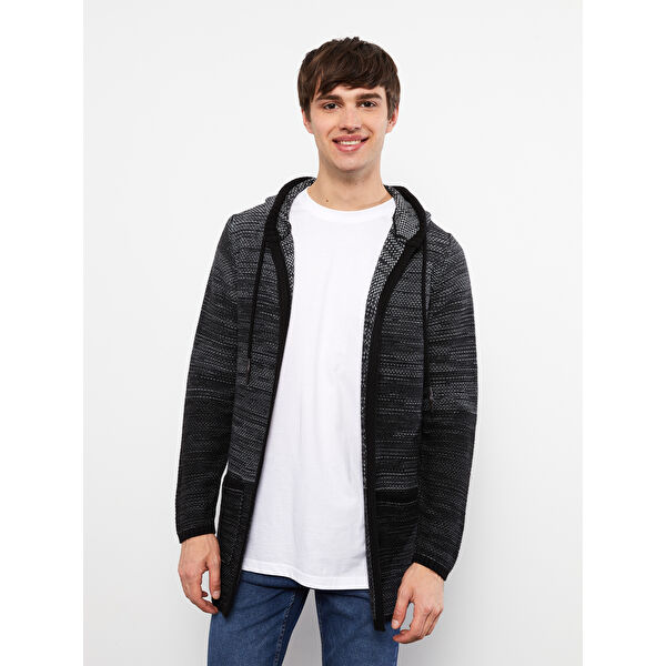 Kapüşonlu Uzun Kollu Erkek Triko Hırka