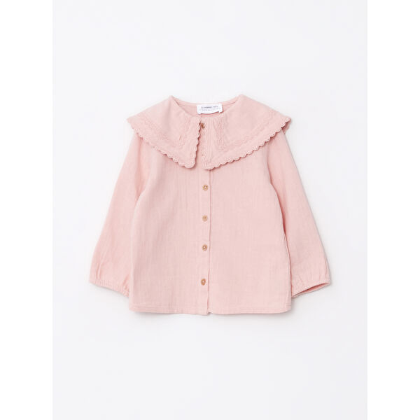 Bebe Yaka Uzun Kollu Pamuklu Kız Bebek Bluz