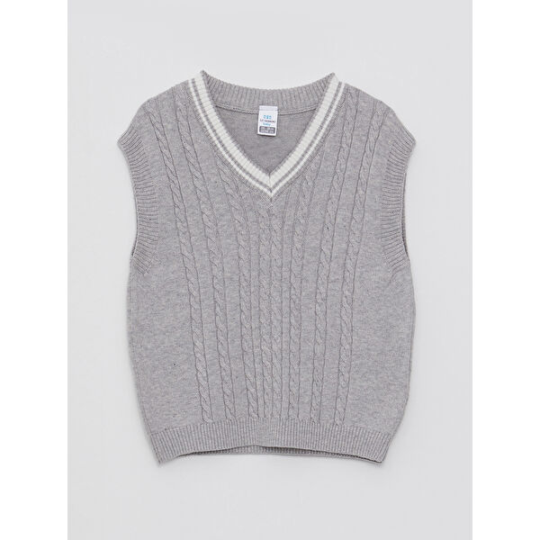 V Yaka Kendinden Desenli Pamuklu Erkek Bebek Süveter V Yaka Kendinden Desenli Pamuklu Erkek Bebek Süveter