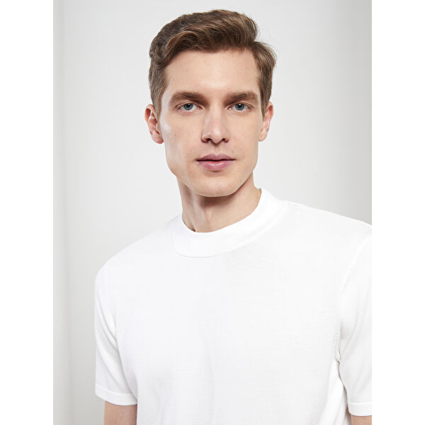 Dik Yaka Kısa Kollu Erkek Triko Kazak