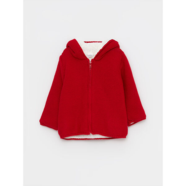 Kapüşonlu Uzun Kollu Basic Kız Bebek Triko Hırka