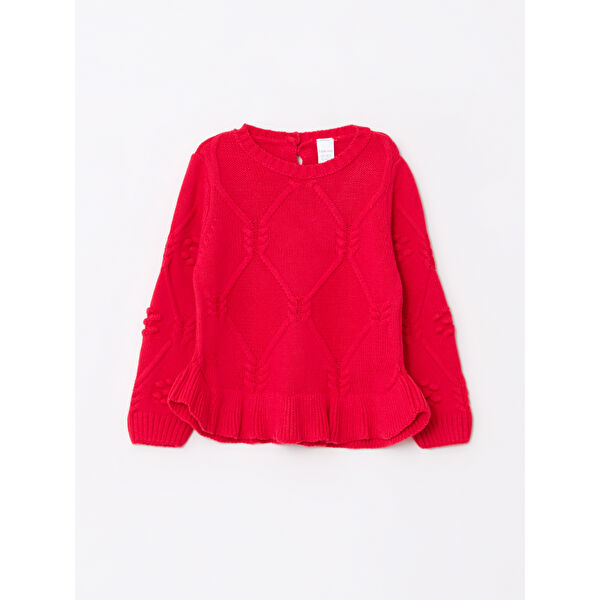 Bisiklet Yaka Uzun Kollu Kendinden Desenli Pamuklu Kız Bebek Triko Kazak Bisiklet Yaka Uzun Kollu Kendinden Desenli Pamuklu Kız Bebek Triko Kazak