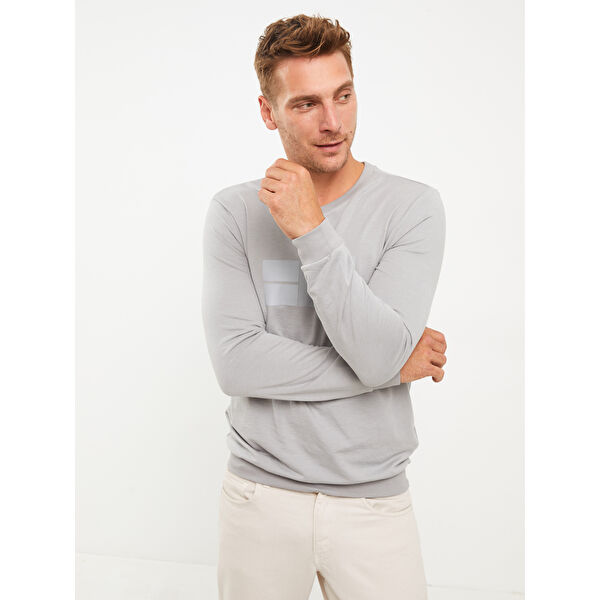 Bisiklet Yaka Uzun Kollu Baskılı Erkek Sweatshirt