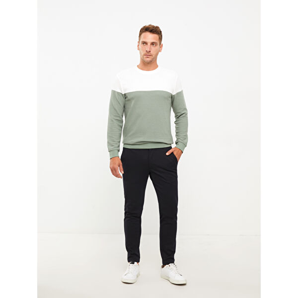 Bisiklet Yaka Uzun Kollu Renk Bloklu Erkek Sweatshirt