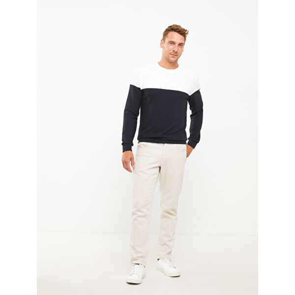 Bisiklet Yaka Uzun Kollu Renk Bloklu Erkek Sweatshirt
