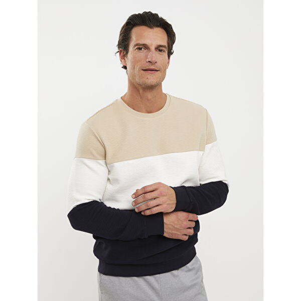 Bisiklet Yaka Uzun Kollu Renk Bloklu Erkek Sweatshirt Bisiklet Yaka Uzun Kollu Renk Bloklu Erkek Sweatshirt