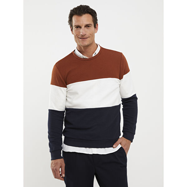 Bisiklet Yaka Uzun Kollu Renk Bloklu Erkek Sweatshirt