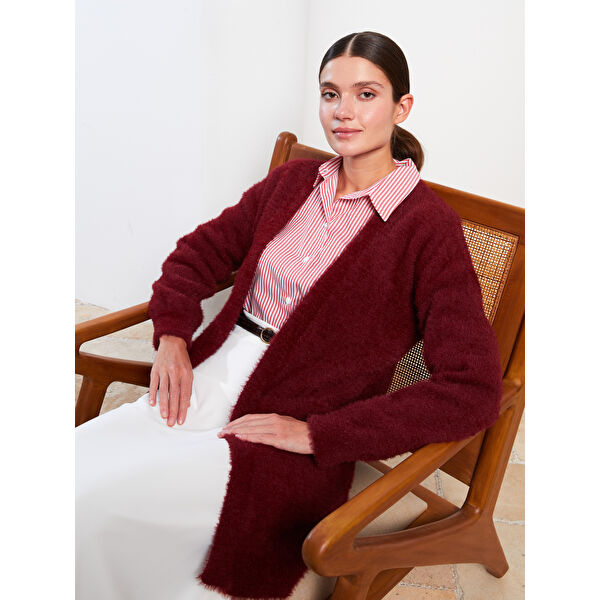 Şal Yaka Düz Uzun Kollu Kadın Hırka