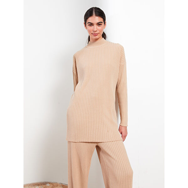 Yarım Balıkçı Yaka Düz Uzun Kollu Oversize Kadın Triko Tunik Yarım Balıkçı Yaka Düz Uzun Kollu Oversize Kadın Triko Tunik